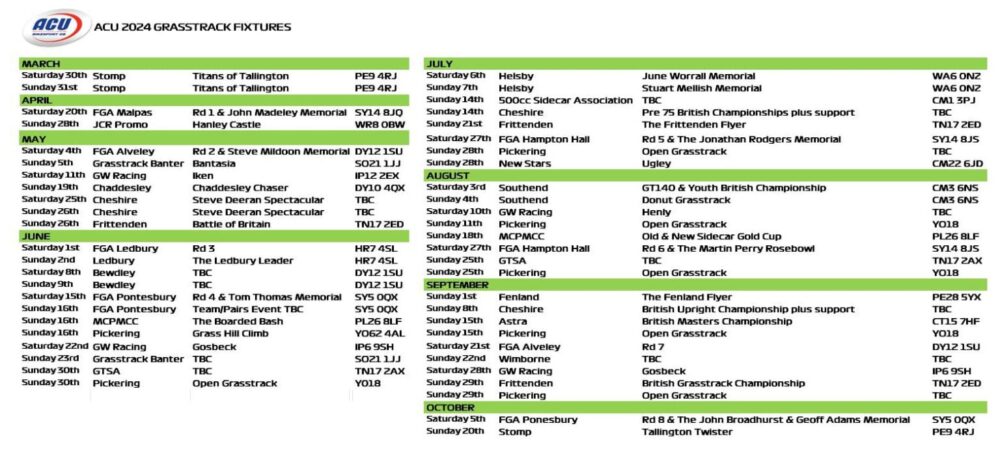 2024 British Grasstrack Fixtures - Dirt Hub